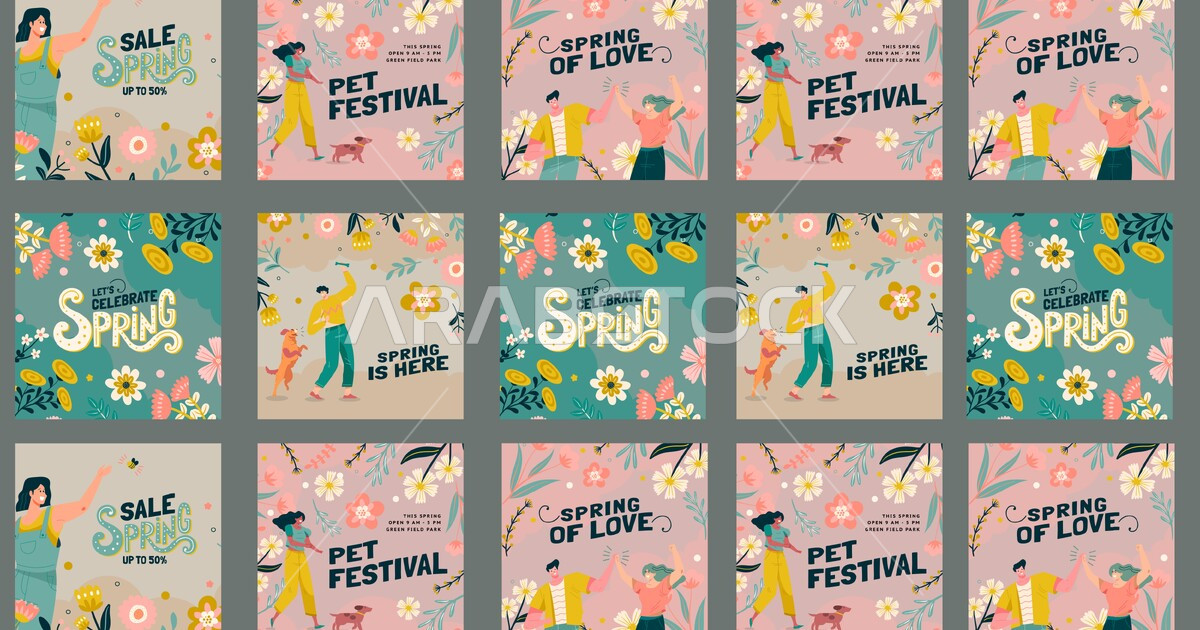 Vector design template, spring day celebration, spring blossoms, social ...