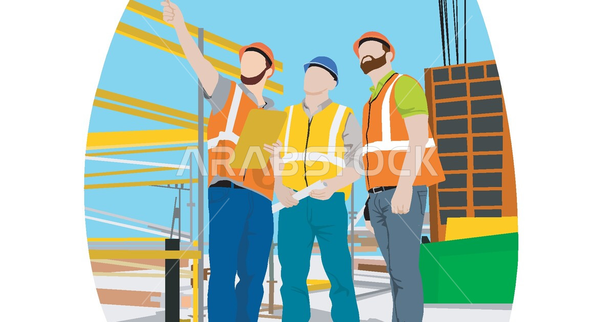 Vector illustration of an engineer in the workshop, high-rise building ...