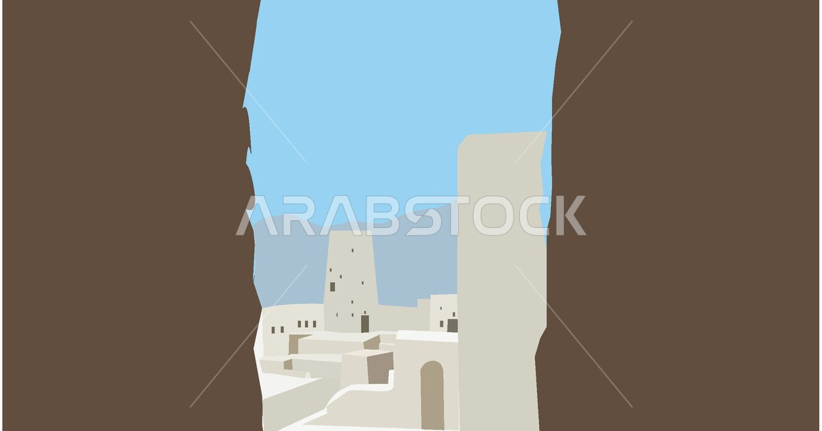 Vector design of Bahla Fort, Sultanate of Oman, world heritage, Bahla ...