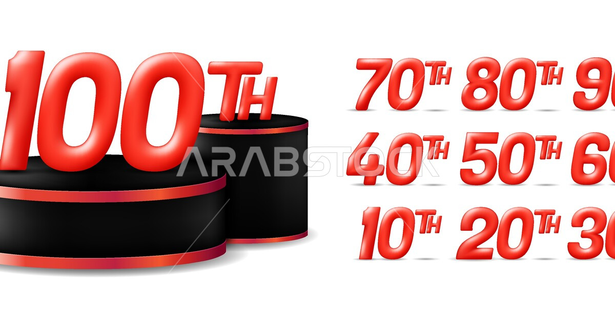 Vector design of a collection of birthday or anniversary numbers, red ...