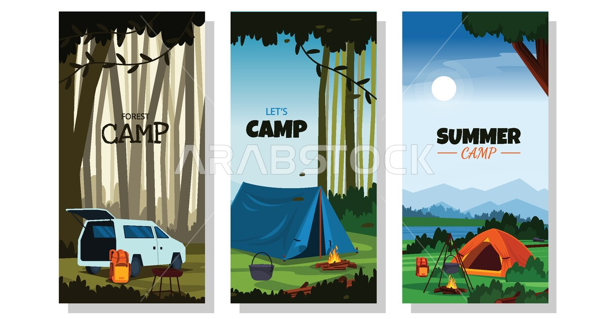 Camping background design template, adventures, tent, isolated white ...