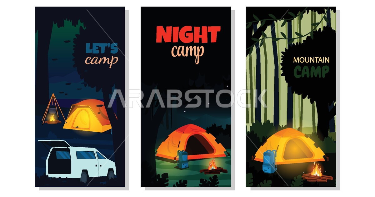Camping background design template, adventures, tent, isolated white ...