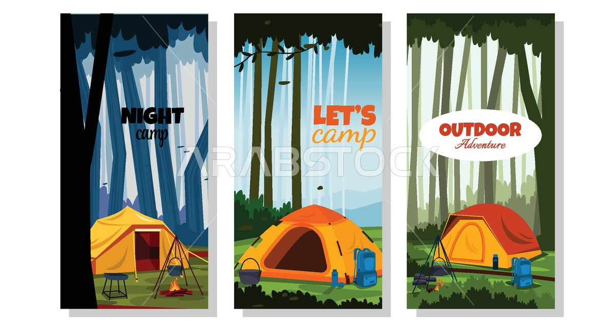 Camping background design template, adventures, tent, isolated white ...