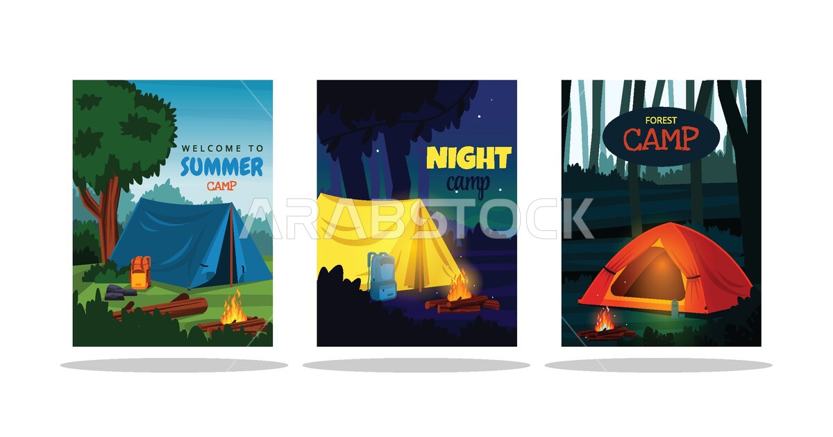 Summer camping background design template vector, adventures, tent ...