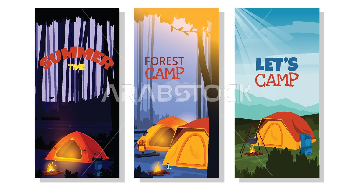 Summer camping background design template vector, adventures, tent ...