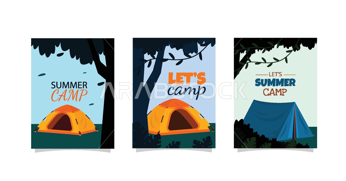 Summer camping background design template vector, adventures, tent ...