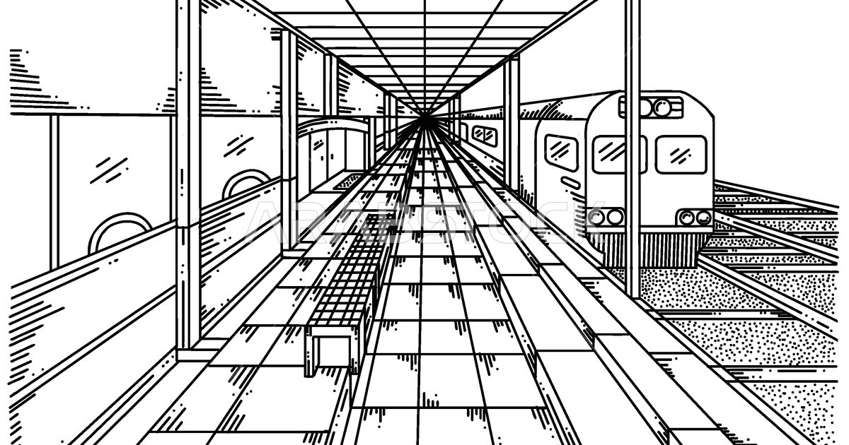 فيكتور خطي رسم محطة القطار ، رسم يدوي ، أبعاد هندسية ، فيكتور ...