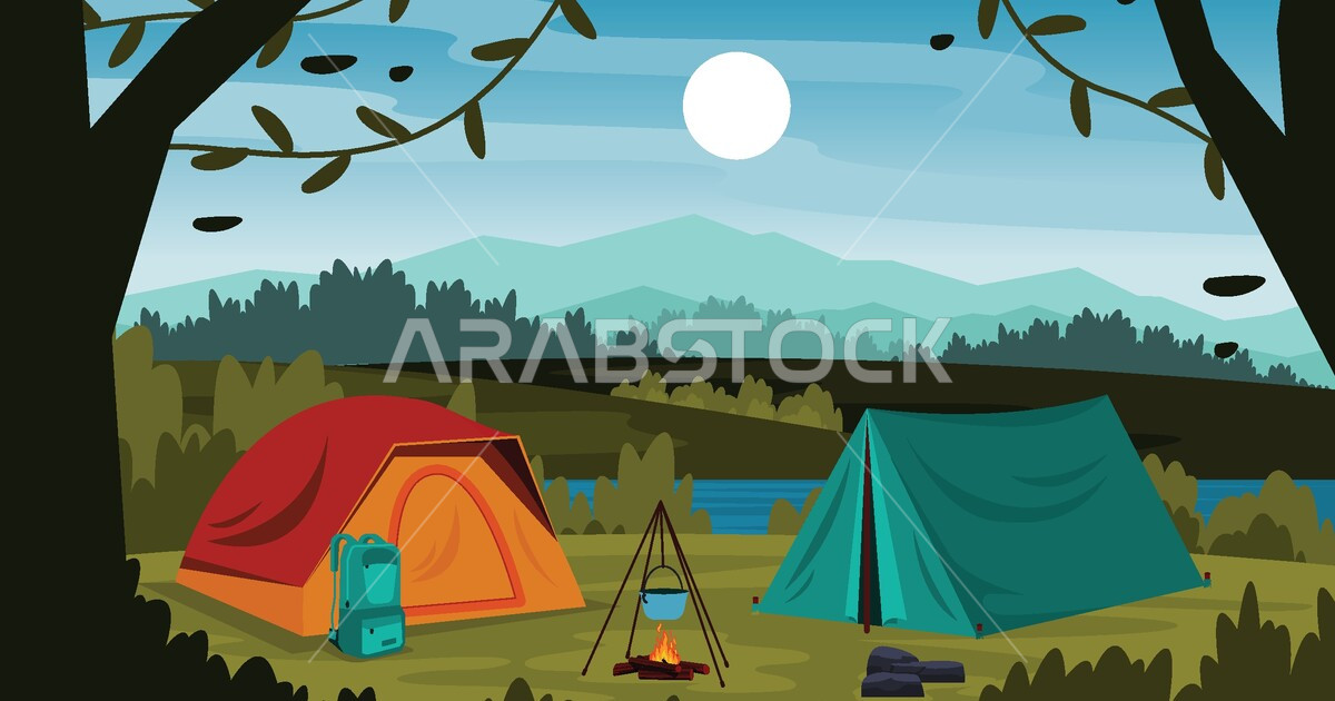 Summer camping background design vector, adventures, tent, background ...
