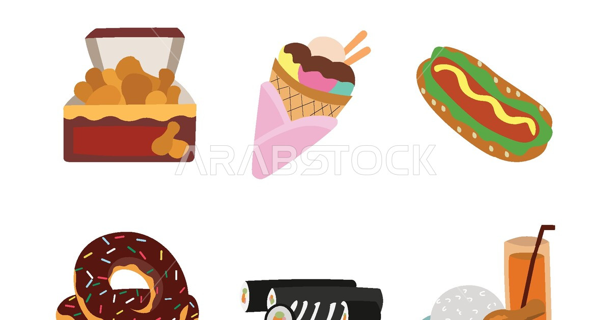 فيكتور مجموعة أيقونات الطعام ، وجبات سريعة ، رسومات ، أطعمة ، أيقونات ...