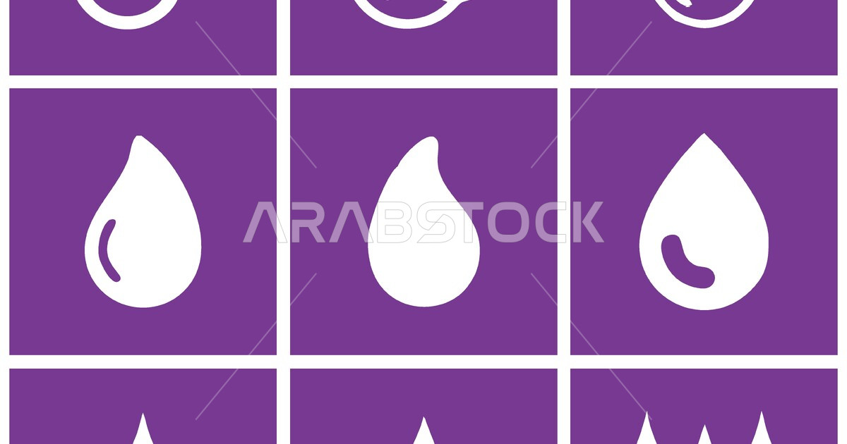 Vector water drop icon on a purple background, web app design, water ...