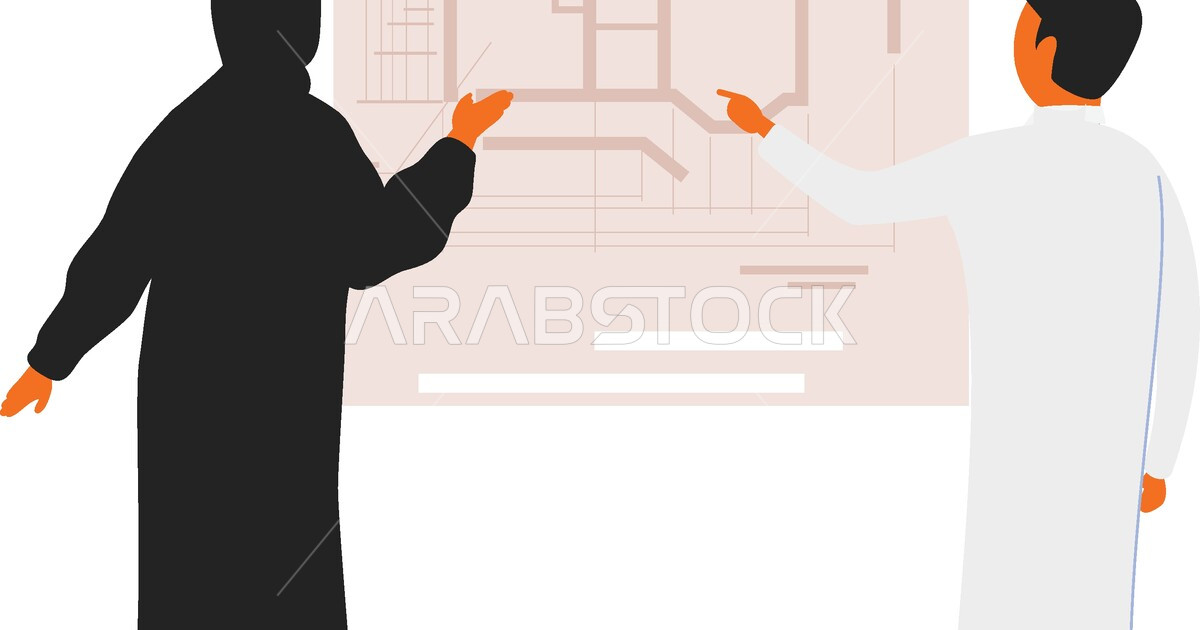 Vector for a cartoon character, Arab Gulf students, an engineering map ...