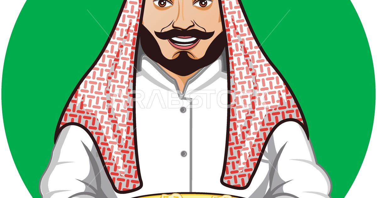 Vector cartoon character of an Arab Gulf man holding an Arab lentil ...