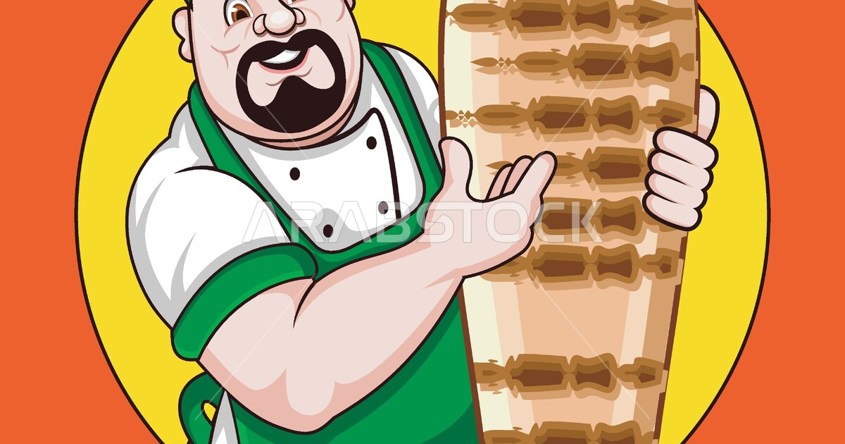 Vector cartoon character, Arab Gulf chef, shawarma, traditional Arabic ...