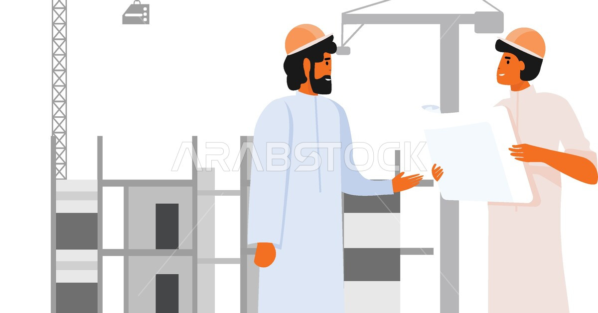 Vector cartoon character, drawings of an Arab Gulf engineering team ...