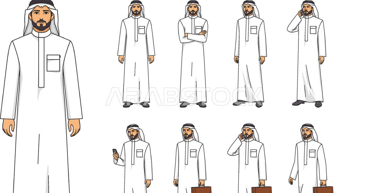 Vector design template for a Saudi Gulf businessman, different standing ...