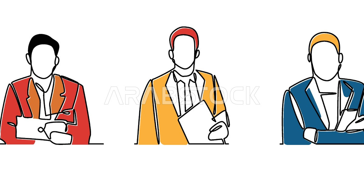 فيكتور مجموعة أيقونات رسم خطي بسيط ملون لرجل اعمال ، رسم يدوي ، خلفية ...