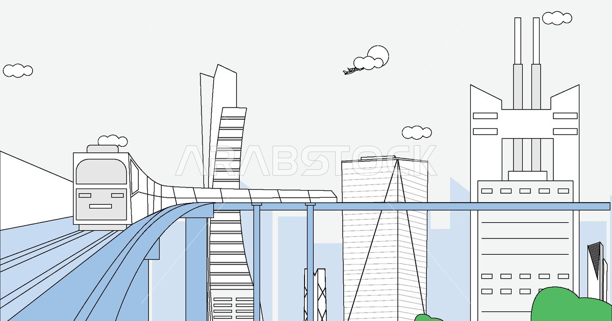 فيكتور رسم خطي لابراج وناطحات السحاب ، النقل العام ، الطرق السريعة ...