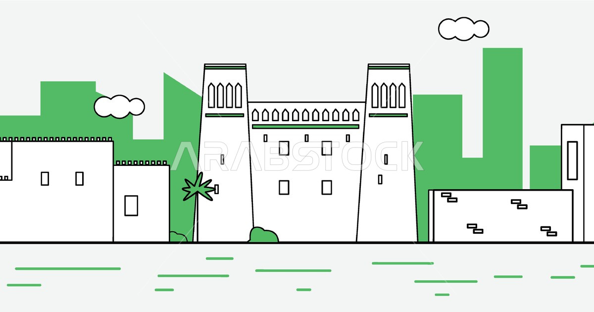Vector archaeological and heritage buildings, historic castle, line ...