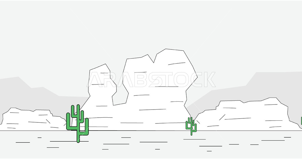 Vector line drawing of Al-Ula desert, Saudi Arabia, cultural and ...