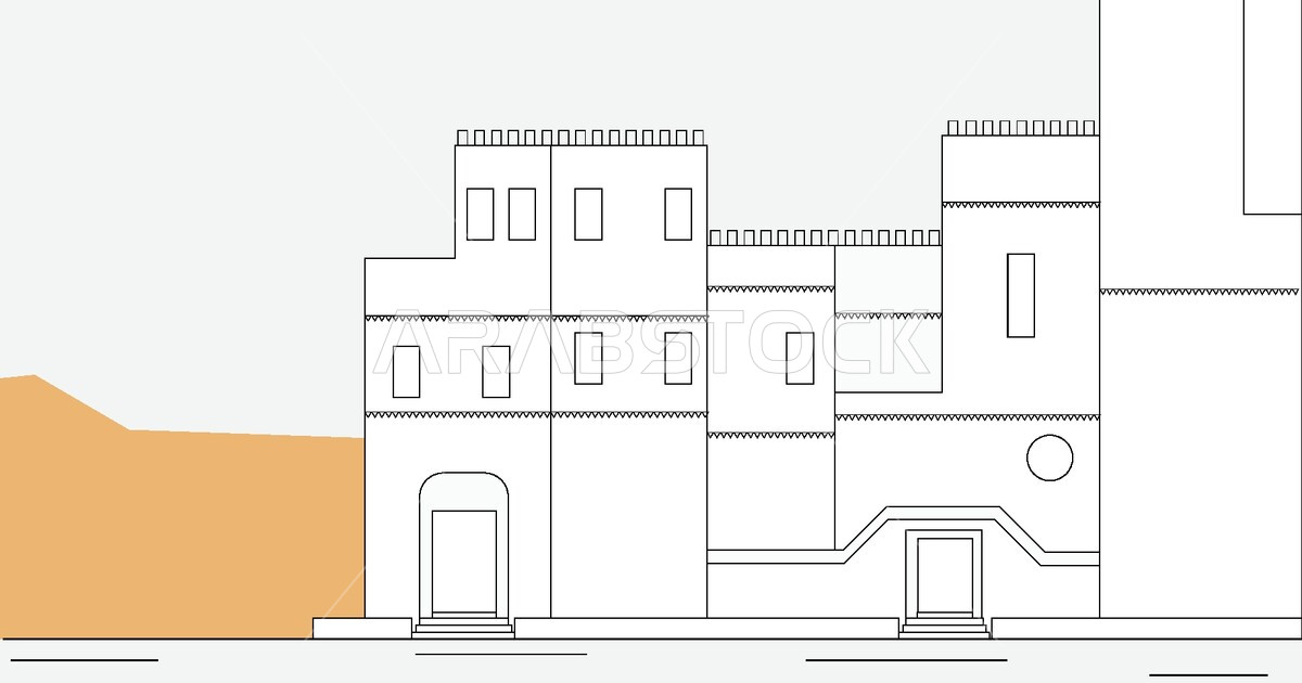 Vector linear drawing of an ancient and historical castle, cultural ...