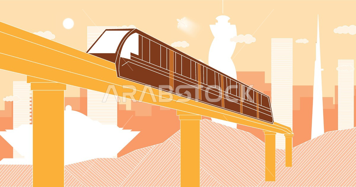 Vector line drawing of public transportation, train, metro, highways ...