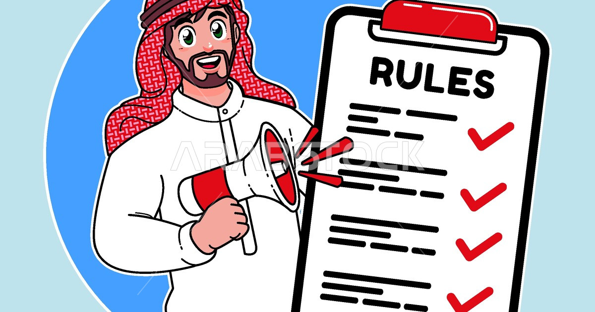 Vector design for a Saudi Arabian Gulf businessman explaining a list of ...