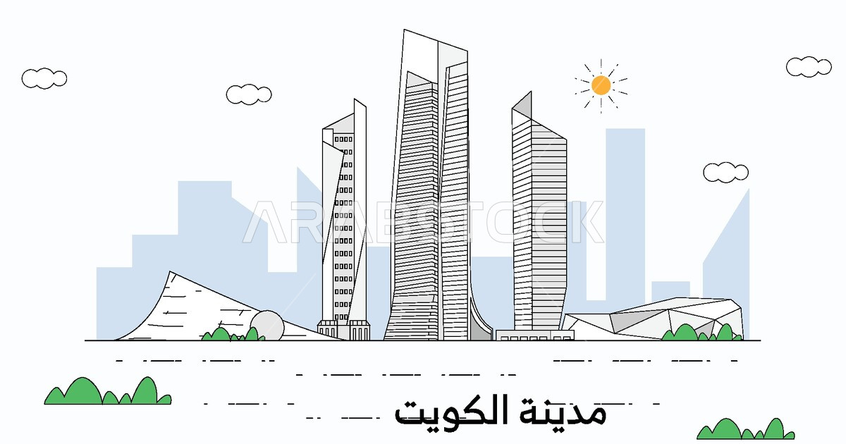 Vector towers and famous landmarks of Kuwait City, towers and ...