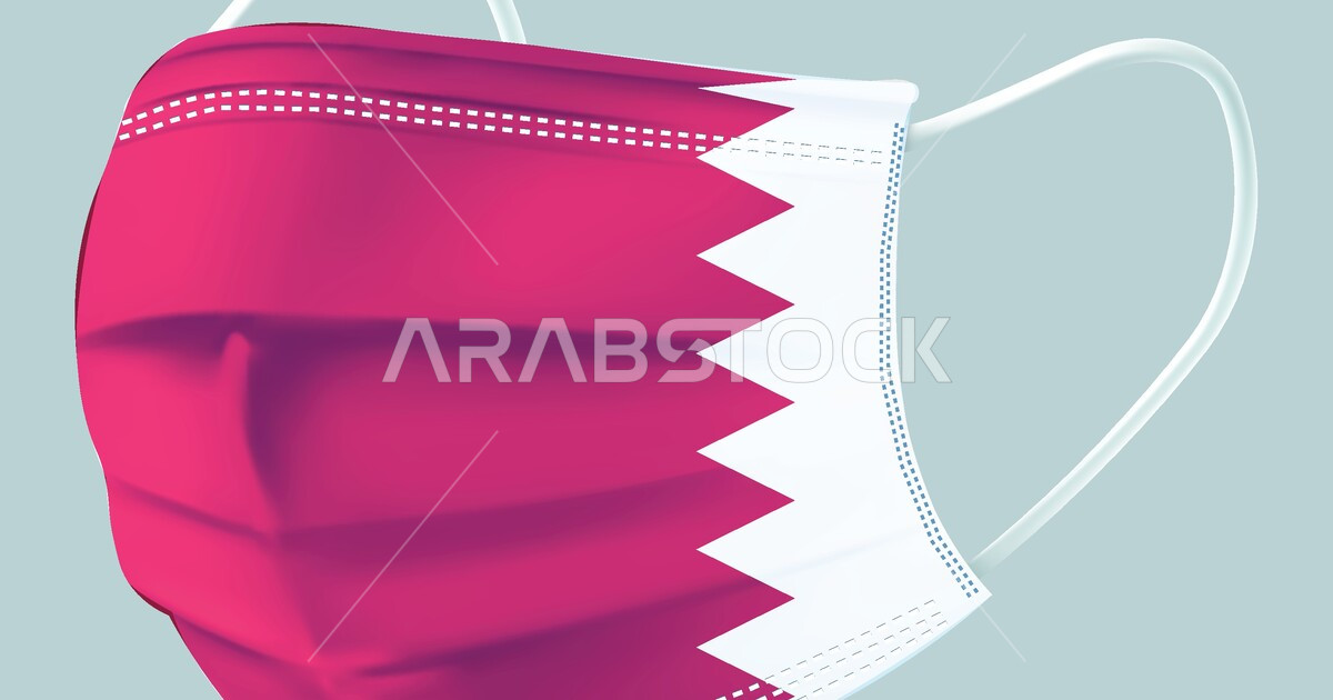 Vector special icon of a medical mask with the national flag of Qatar ...
