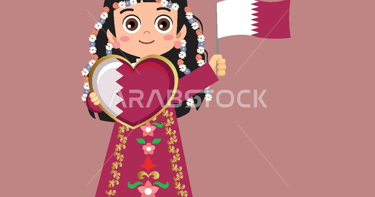 vector for a cartoon character, a Qatari Gulf girl dressed in a ...