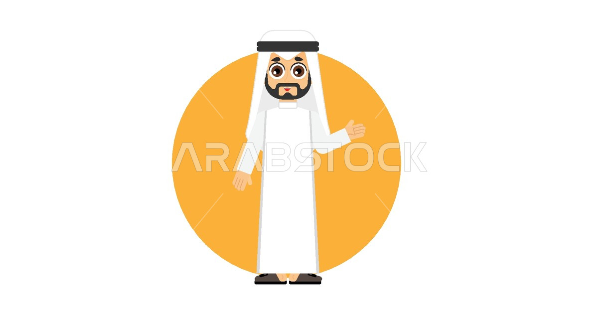 Vector cartoon character of a happy Arab Gulf man, wearing a Gulf Thobe ...