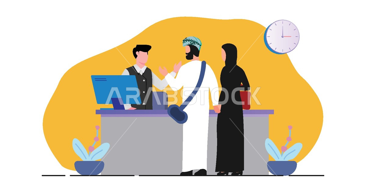 Vector cartoon characters, Gulf Arab Omani family, husband and wife ...