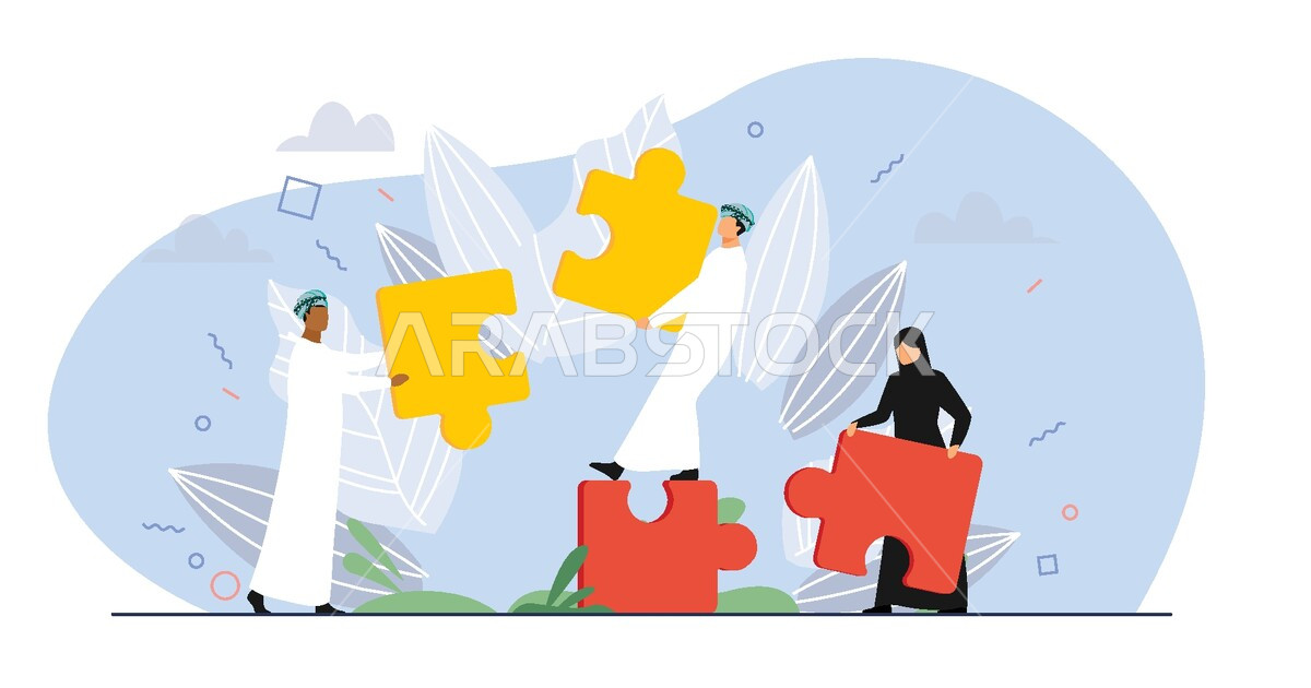 Vector cartoon characters, the concept of cooperation and teamwork, a ...