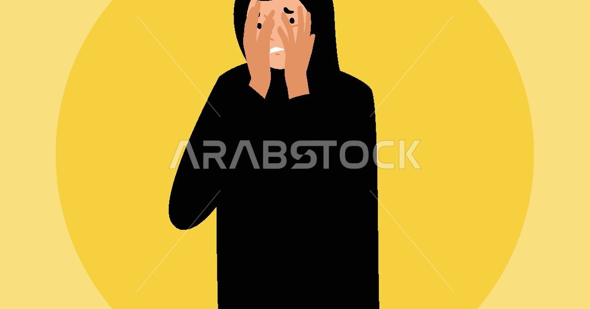 Cartoon vector for a character, a Gulf Arab woman with sad and ...