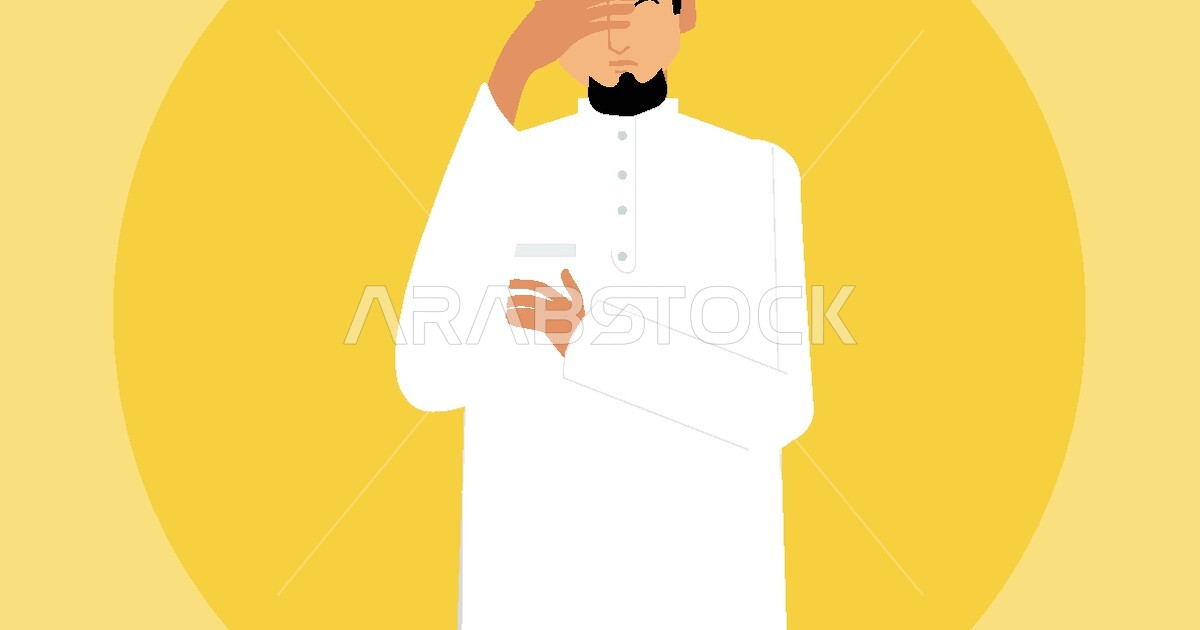 A cartoon vector of a character, a Gulf Arab man with gestures and ...