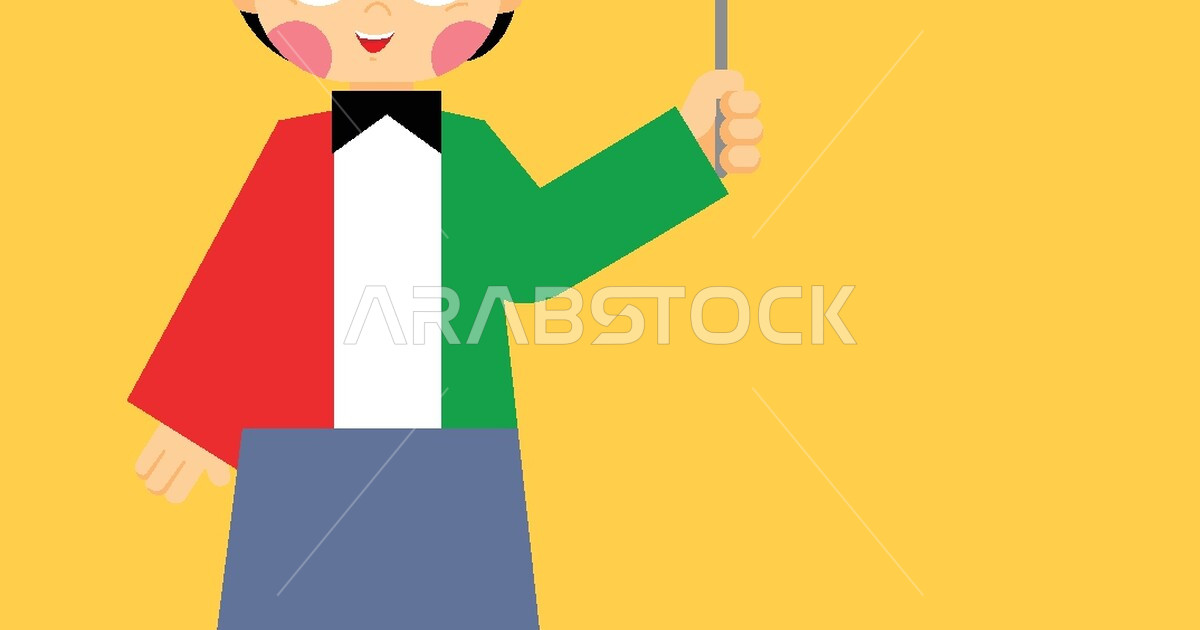Vector cartoon of a Gulf Arab child holding the Kuwaiti flag ...
