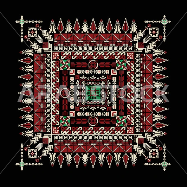 Traditional ancient folk arts, embroidery pattern of geometric shapes ...