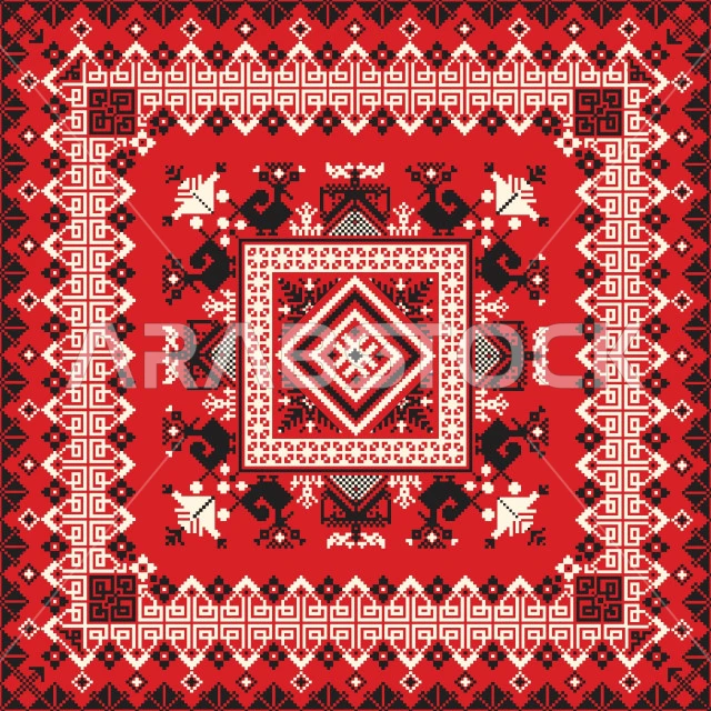 Saudi folk heritage, red cloth embroidery, colorful decorative pattern ...