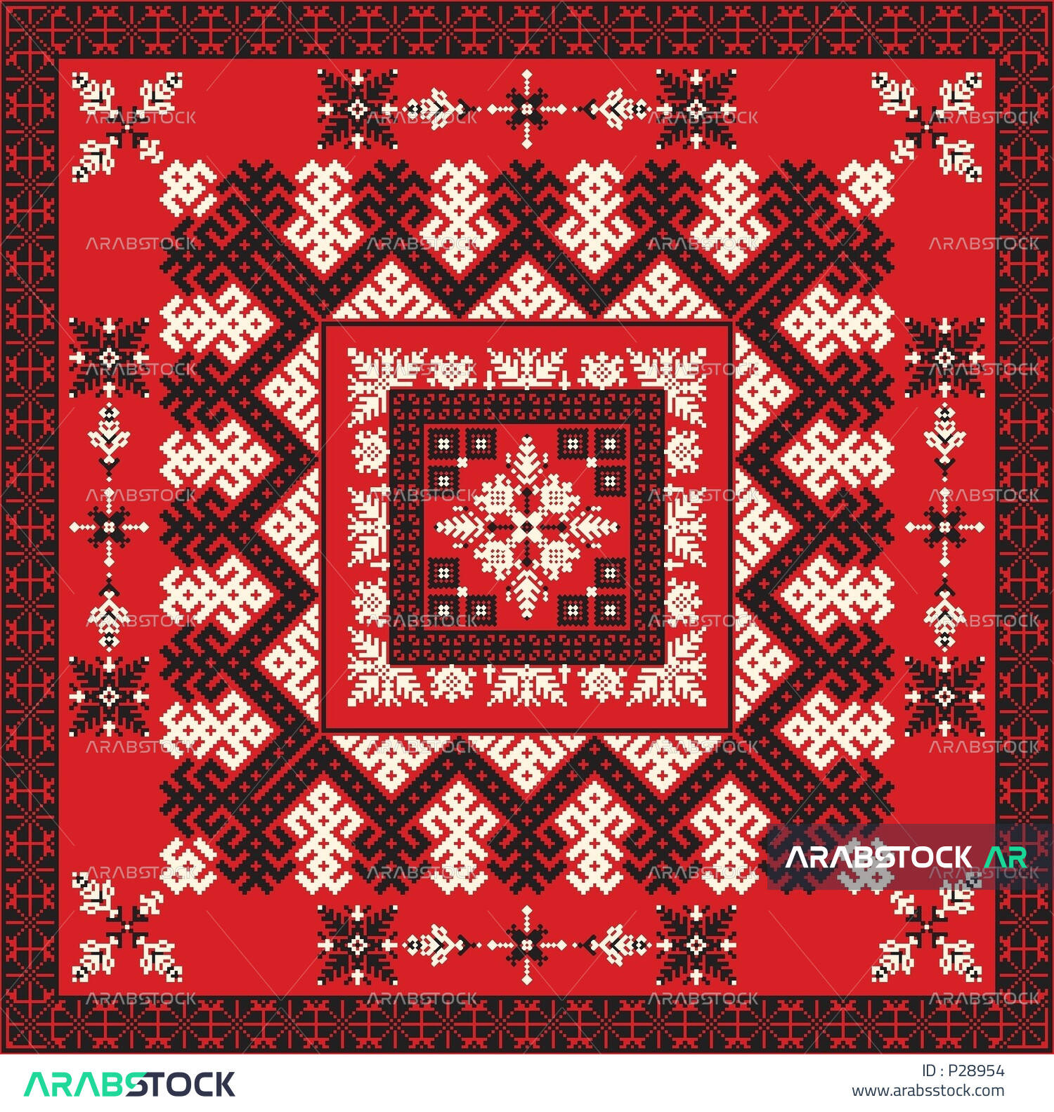 Saudi folk heritage, red cloth embroidery, colorful decorative pattern ...