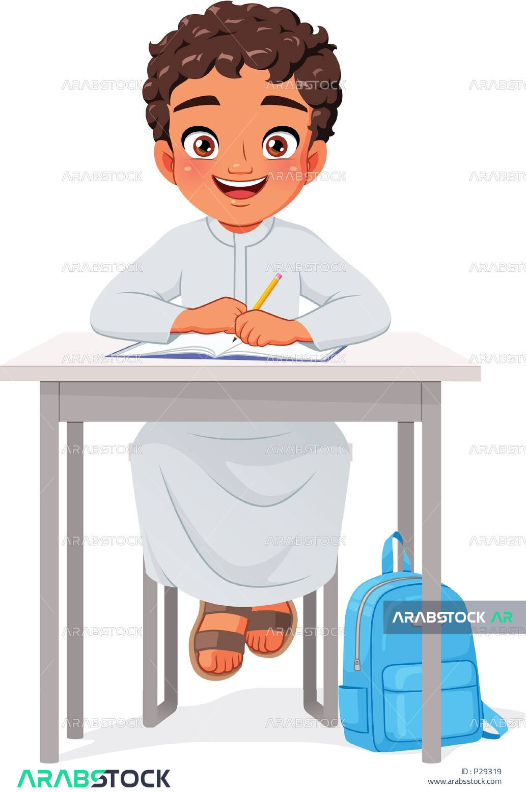 Cartoon of a smiling Saudi Arabian Gulf student wearing traditional ...