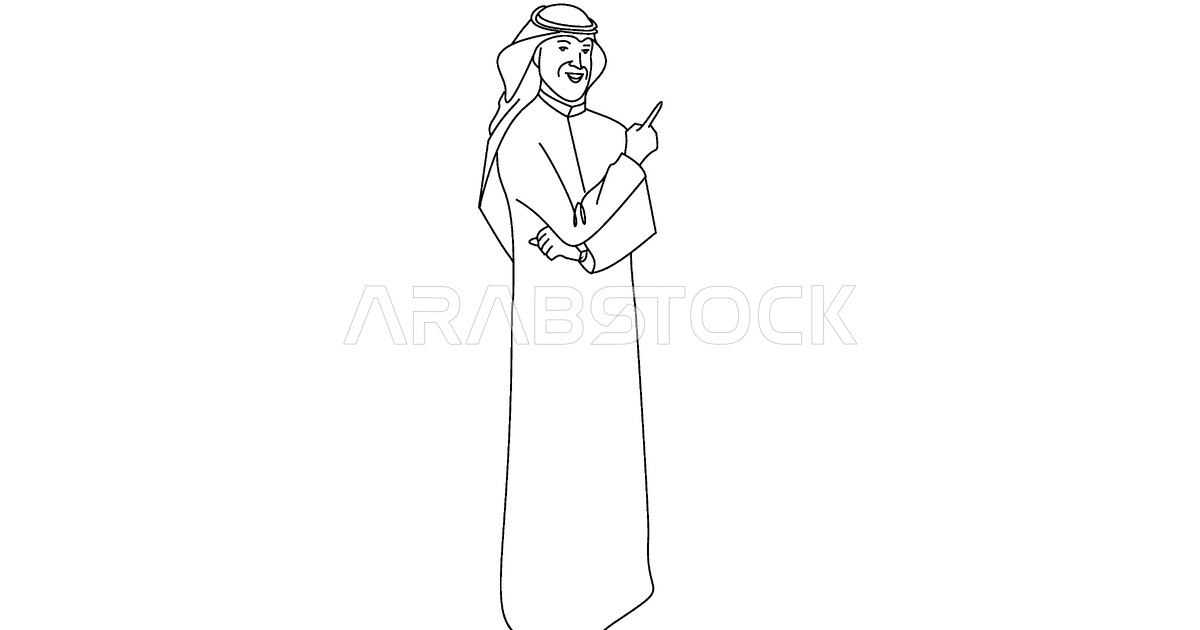 Vector Sketch Gulf Arab man, standing and pointing index finger ...