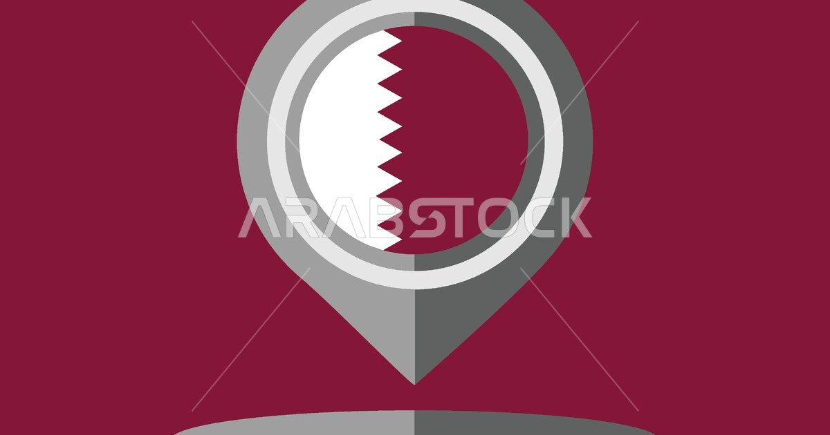 Vector Icon GPS Navigation, Colored With Qatar Flag, Map Location ...