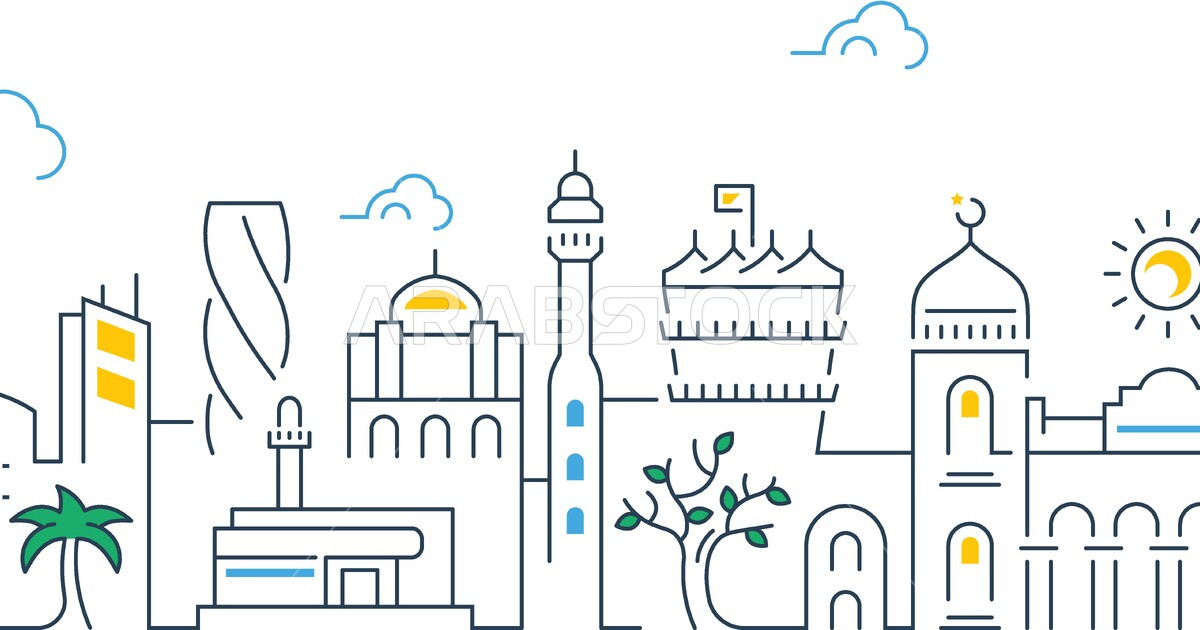 Vector Illustrator for Bahrain, towers and skyscrapers, modern city ...