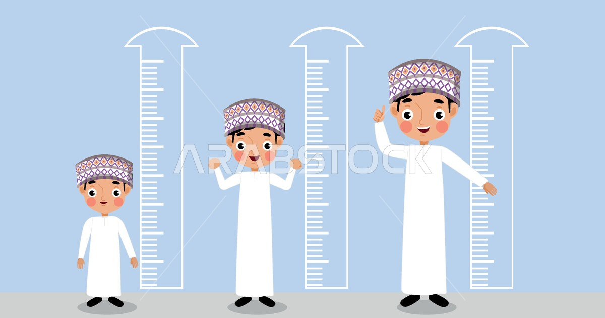 Vector cartoon characters, a small child with different height ...