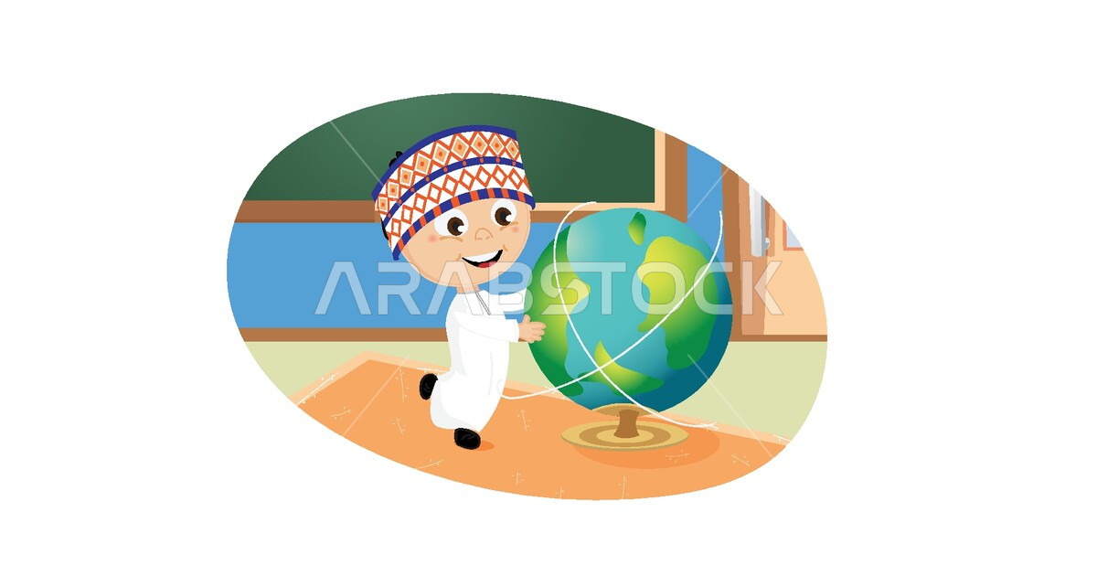 Vector cartoon of an Omani Gulf character, an Omani child holding a ...