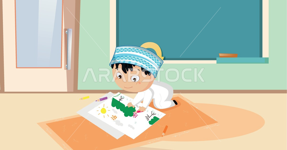 Vector cartoon of Omani Gulf characters, a Gulf child, Omani, drawing ...