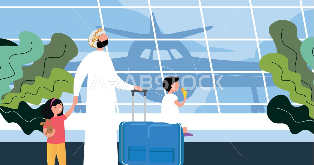 Vector cartoon for Omani Gulf personalities, an Omani family preparing ...