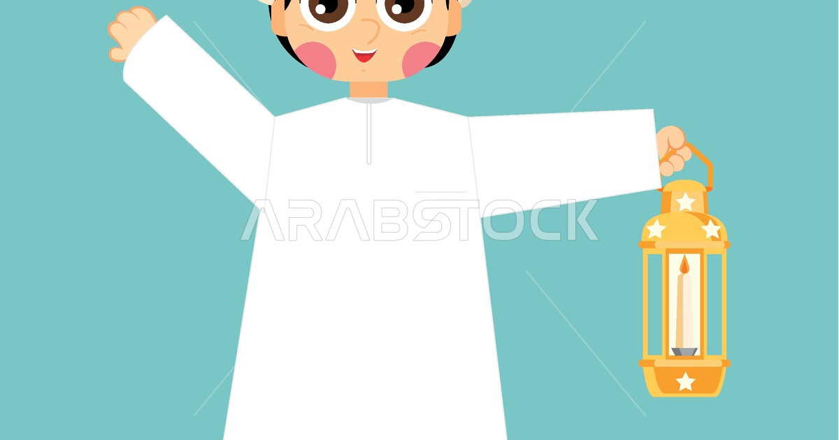 Vector cartoon of an Omani Gulf character. An Omani child, wearing an ...