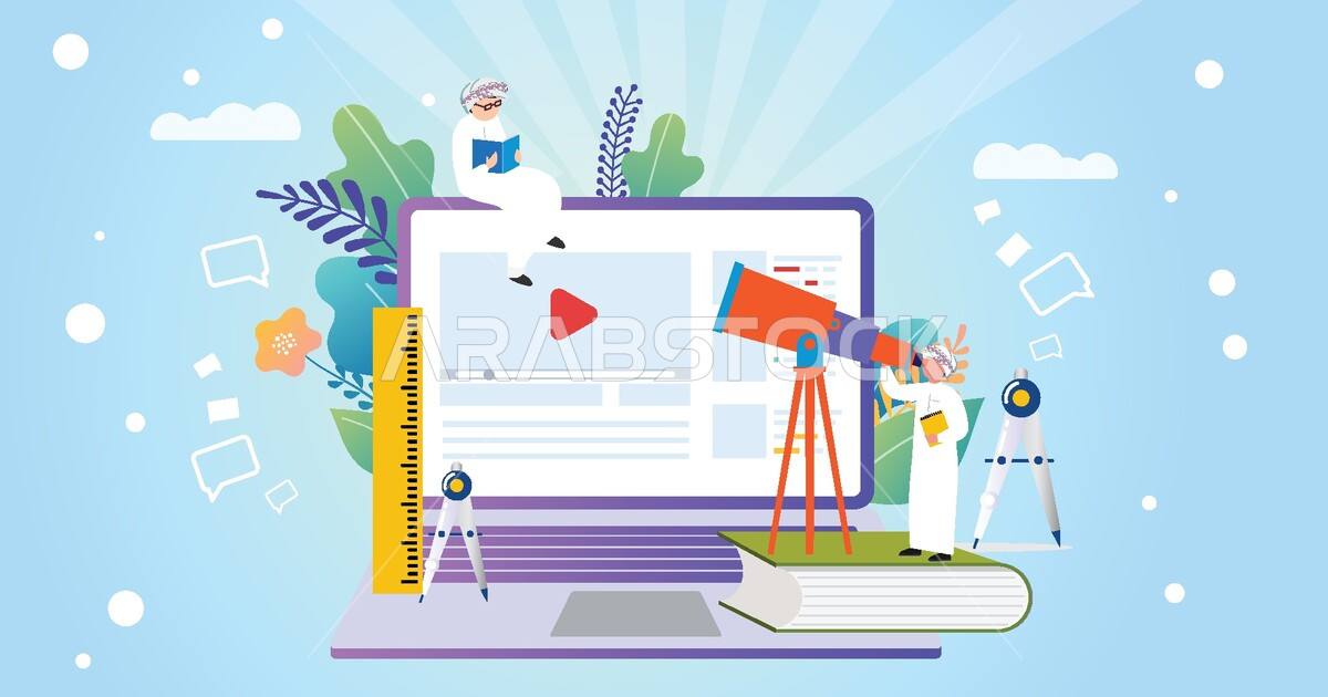 Vector graphics for characters, two Omani students doing distance ...