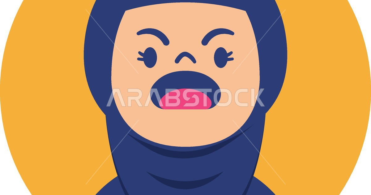 Vector cartoon characters, Gulf Arab woman, illustration of facial ...