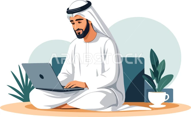Illustration of a cartoon character of a Saudi Arabian Gulf businessman ...
